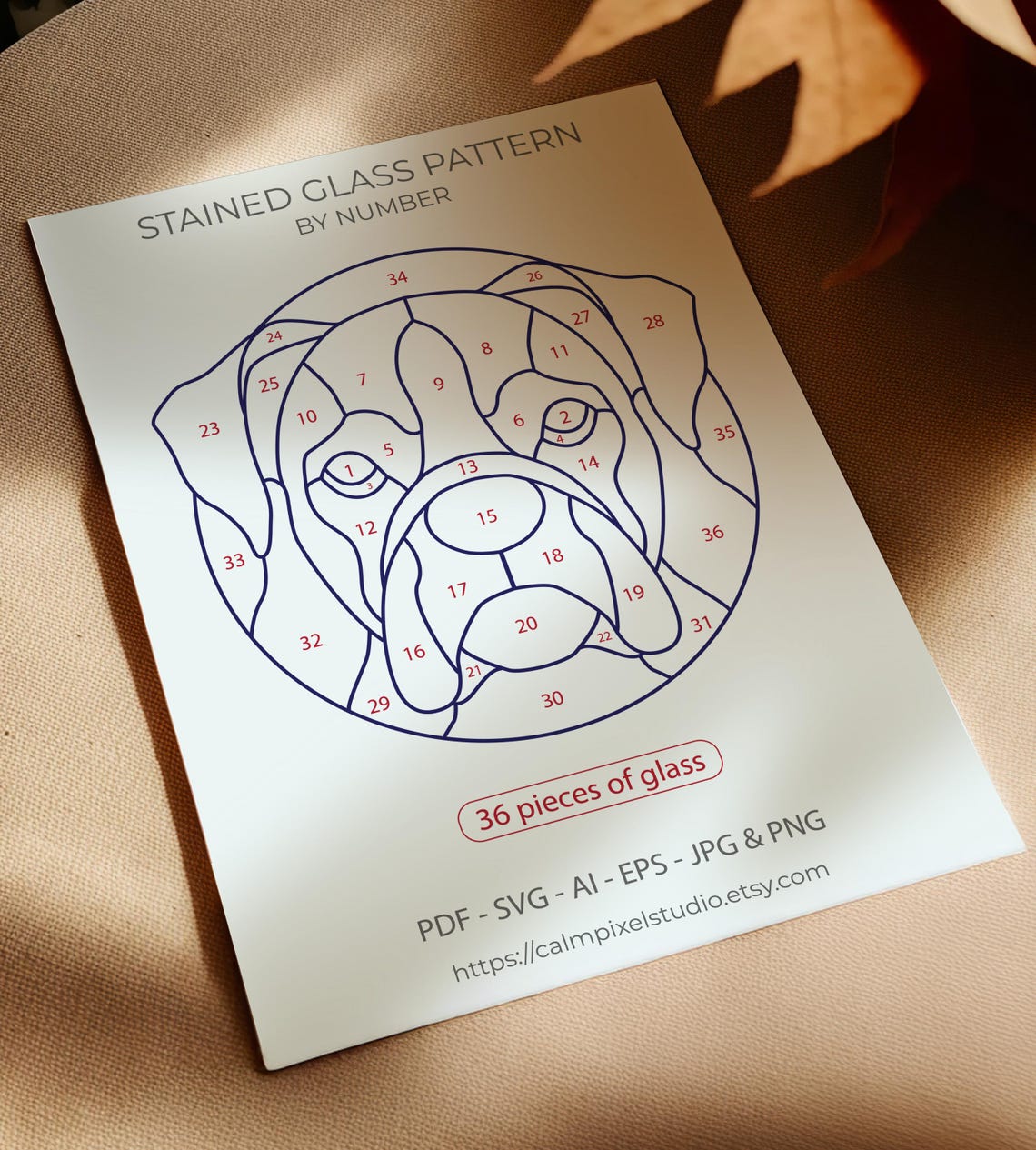 Boxer Puppy Pattern • Dog Stained Glass Head Template • Numbered ...