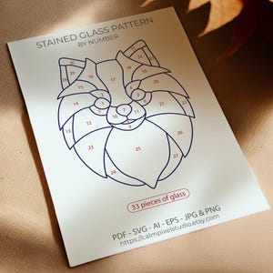 Pomeranian Stained Glass Pattern • Dog Breeds Face Template • Numbered ...