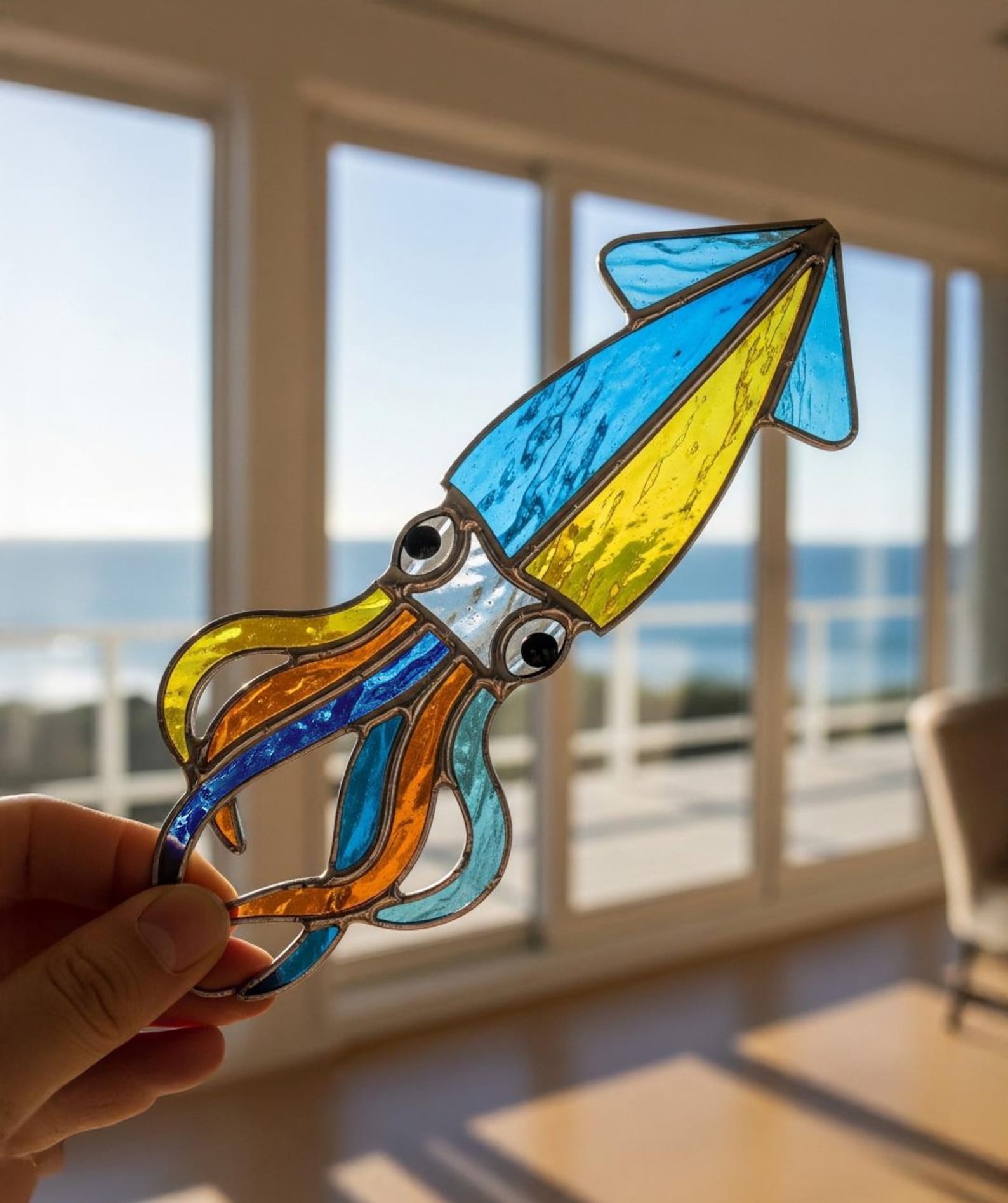 Squid Stained Glass Pattern, Ocean Suncatcher Template, Sea Creature ...