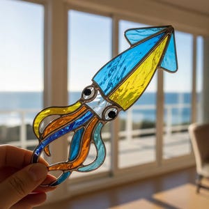Squid Stained Glass Pattern, Ocean Suncatcher Template, Sea Creature ...