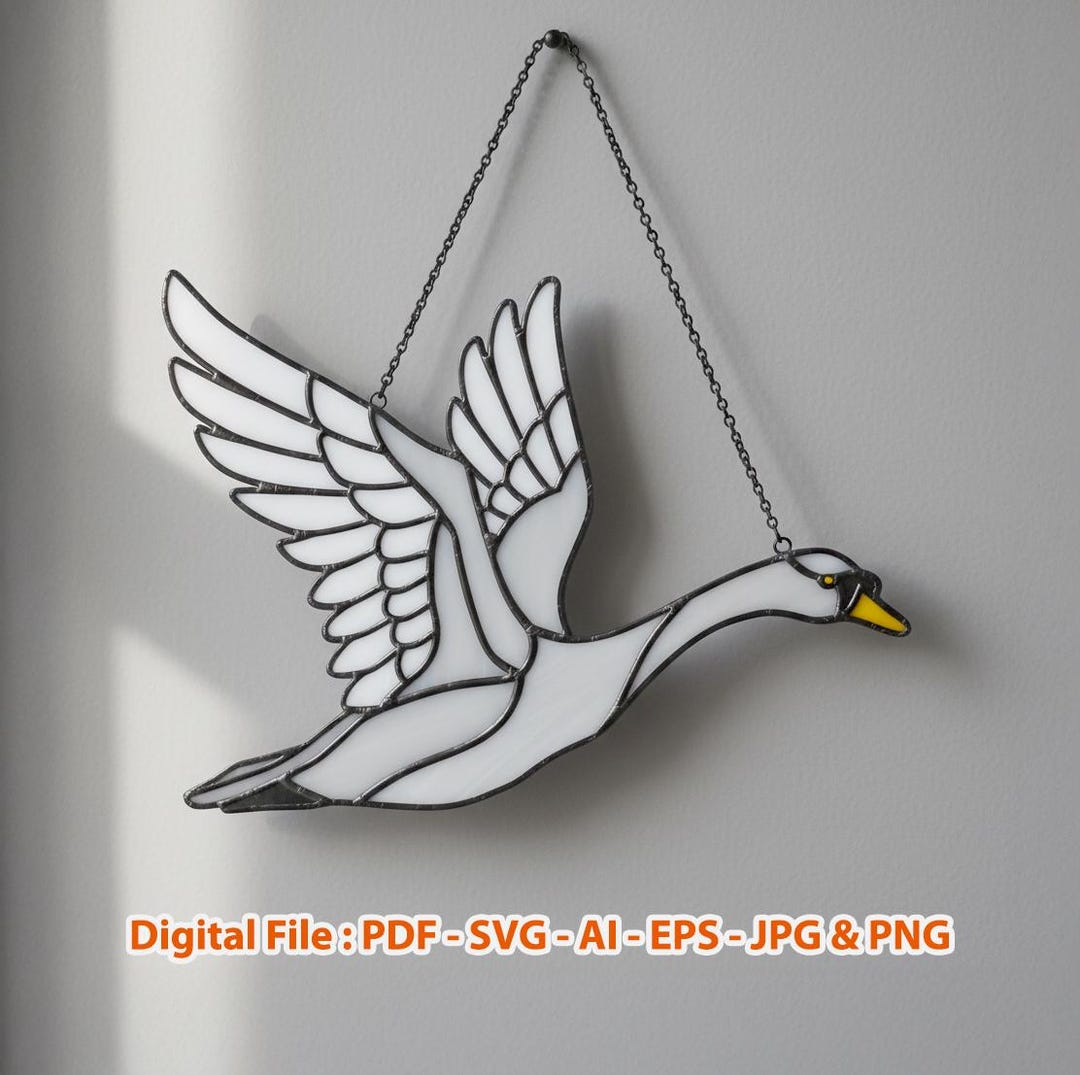 Flying Swan Stained Glass Pattern – Bird Suncatcher Design Template - Etsy