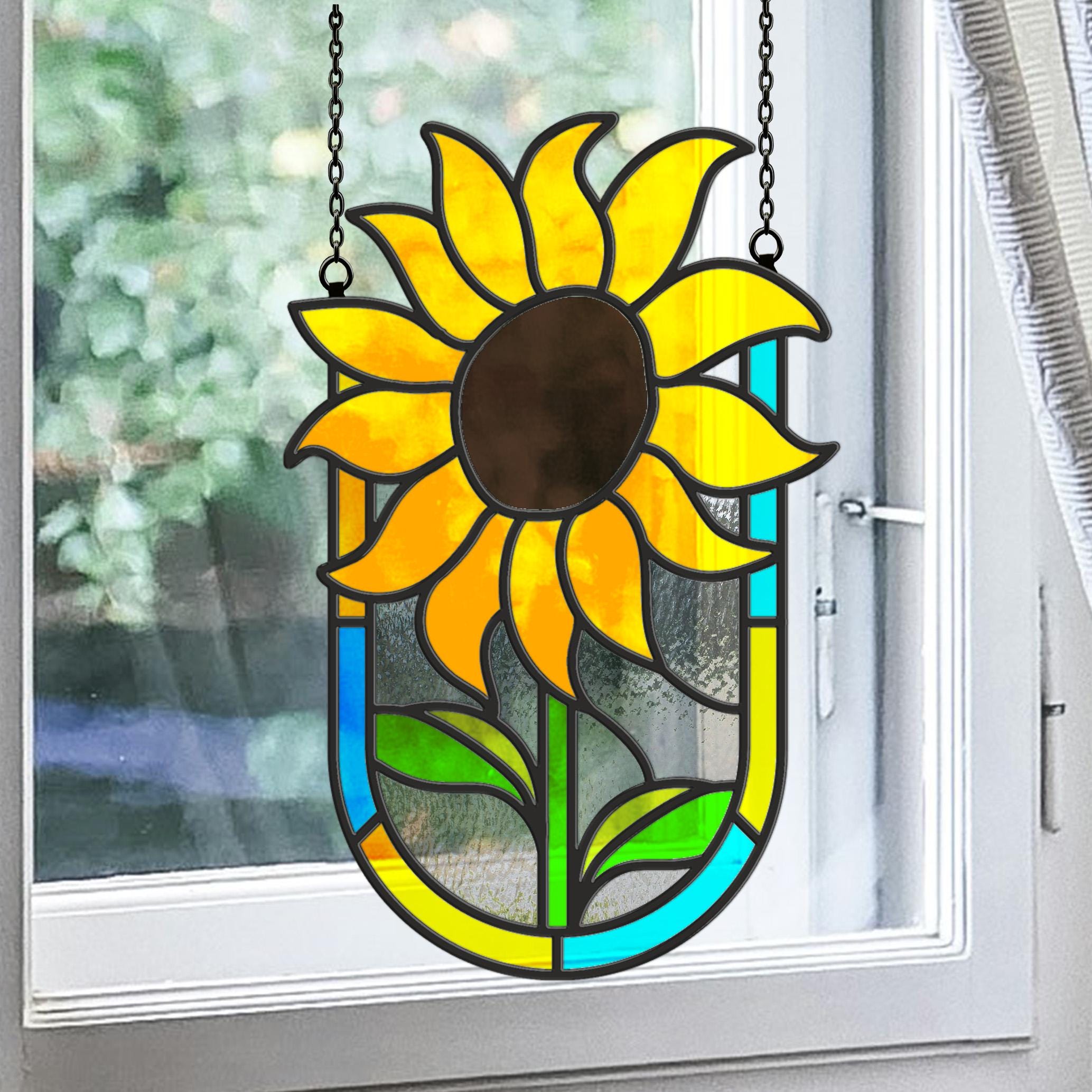 Sunflower Stained Glass Pattern – Color by Number Digital Template for ...