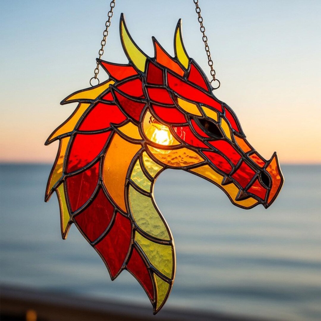 Fantasy Dragon Stained Glass Pattern: Dragon Head SVG, PDF (digital ...