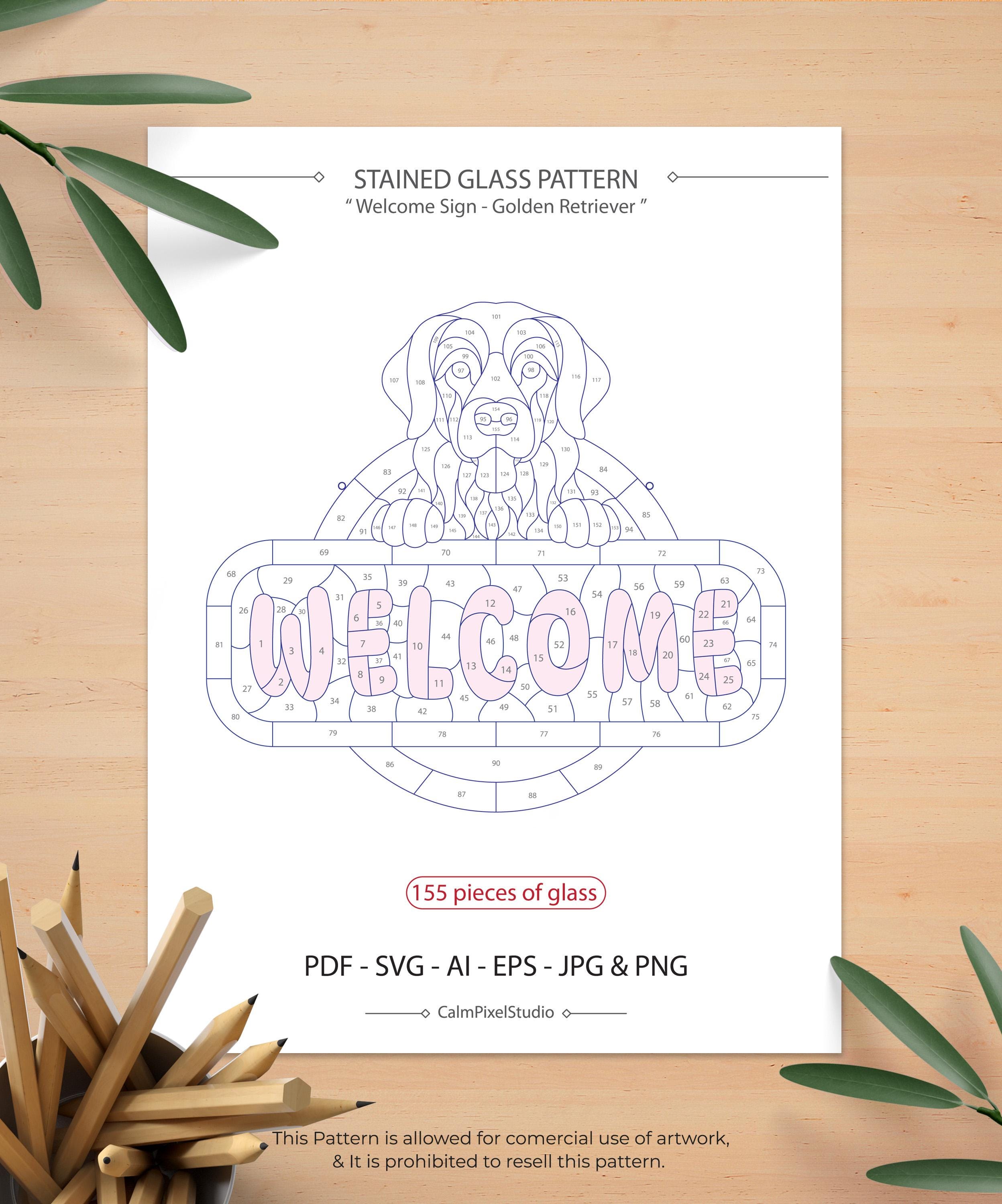 Golden Retriever Stained Glass Welcome Sign Pattern (PDF, SVG, AI) - Etsy