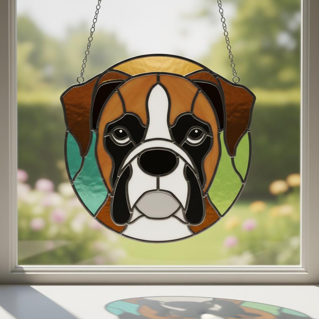 Boxer Puppy Pattern • Dog Stained Glass Head Template • Numbered ...