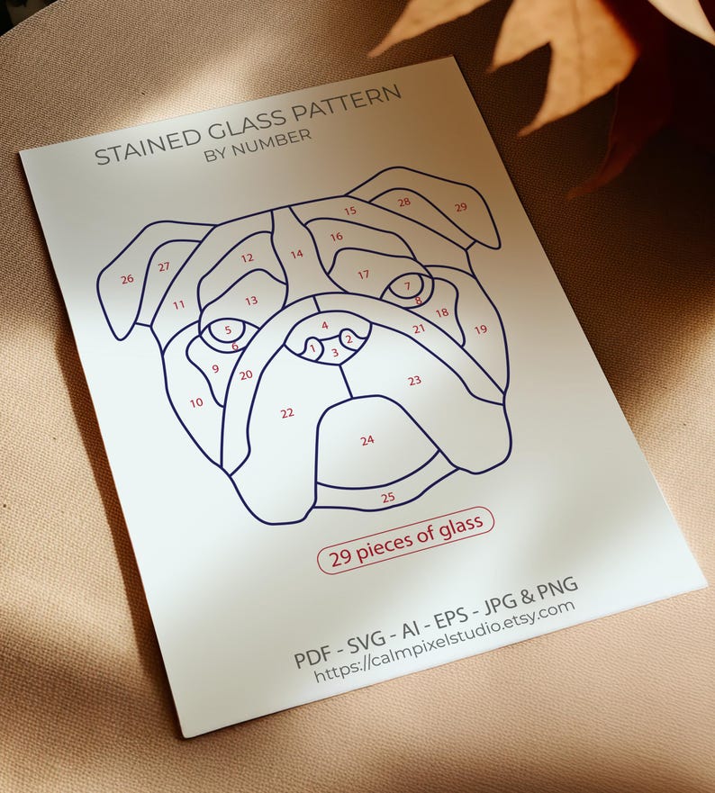 Bulldog Stained Glass Pattern • Dog Breeds Face Template • Numbered ...