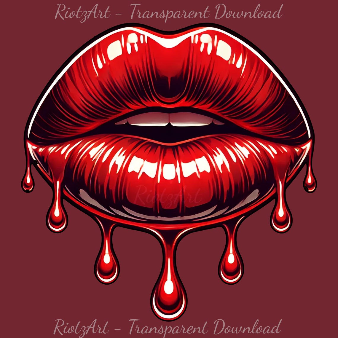 Drippy Red Glossy Lips, Transparent, No Background, 300 DPI, 13x13inchs ...