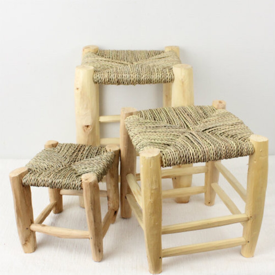 Woven Bench, Traditional Wooden Straw Bench, Berber Chair Made With ...