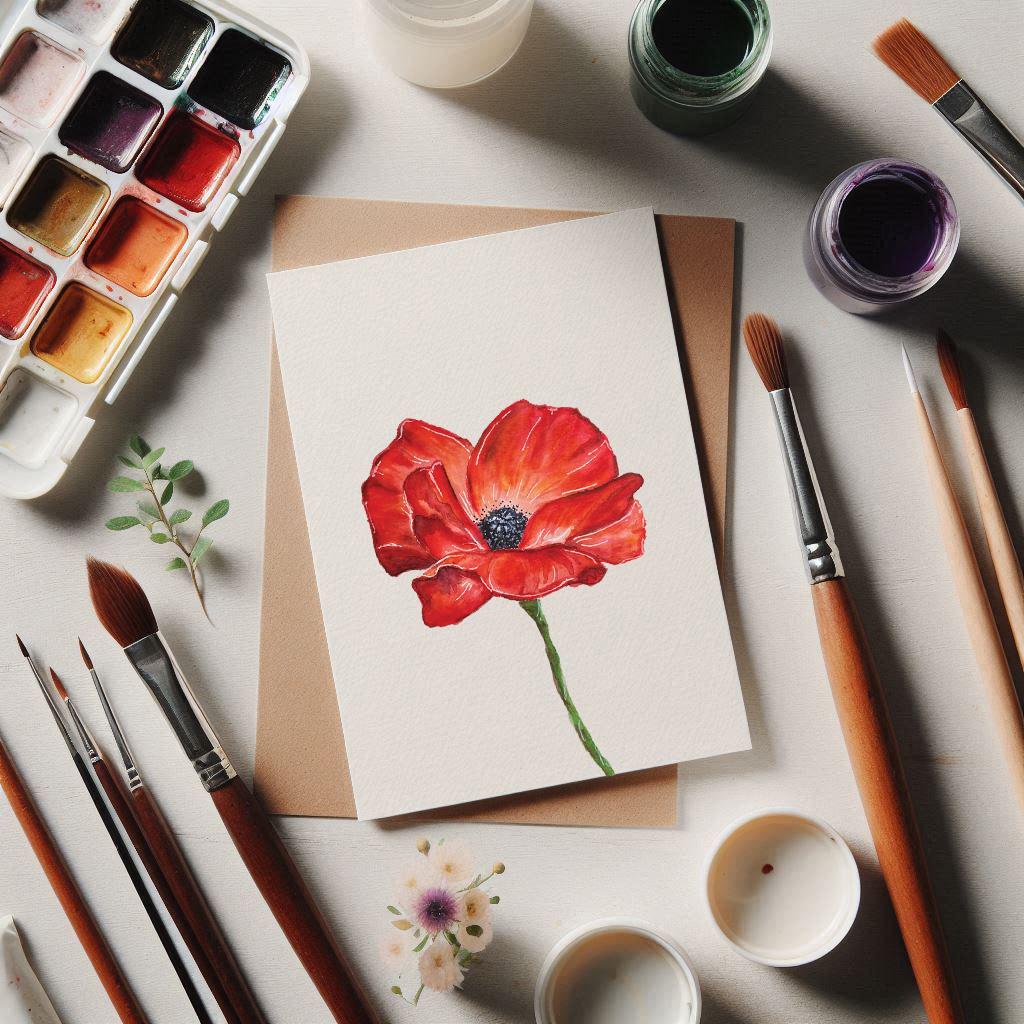 Poppy Flower Printable Card | Watercolor Hand Painted Poppy | Blank ...