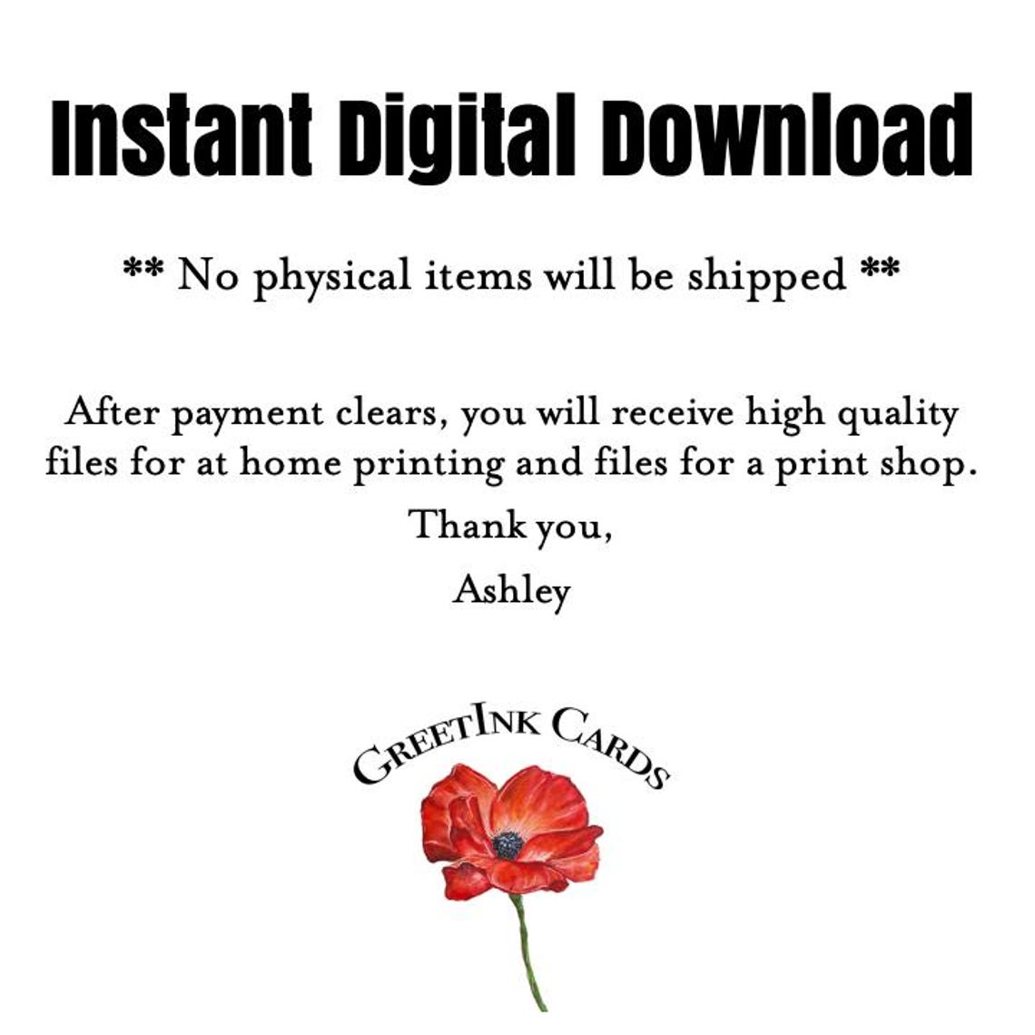 Poppy Flower Printable Card | Watercolor Hand Painted Poppy | Blank ...