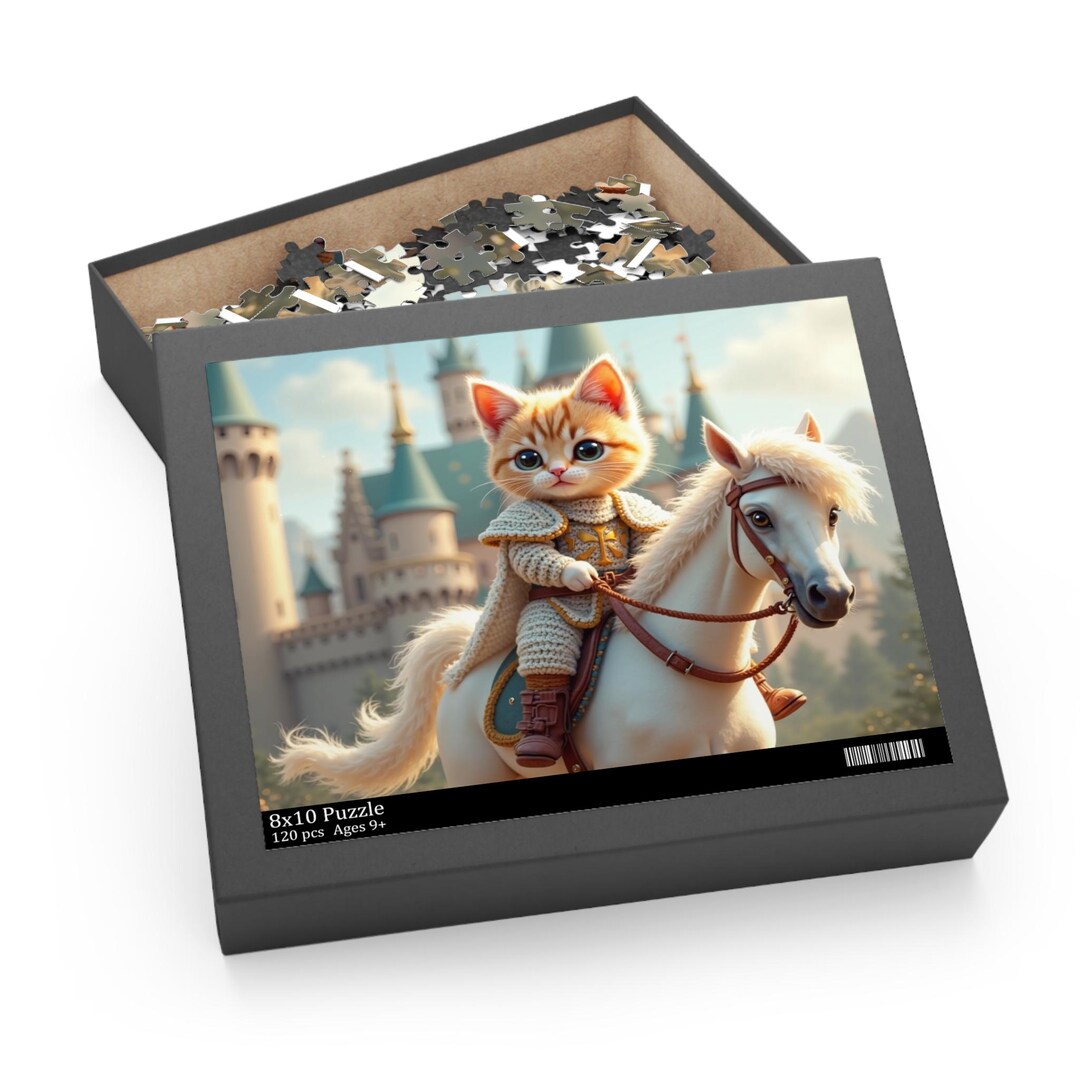 Whimsical Cat Knight Puzzle - 120, 252, 500-piece Options | Perfect ...