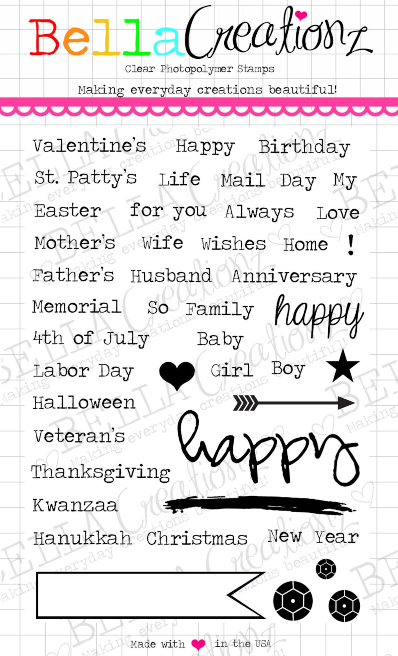 Happy Days Clear Stamp Set Year Round Sentiments Stamps - Etsy