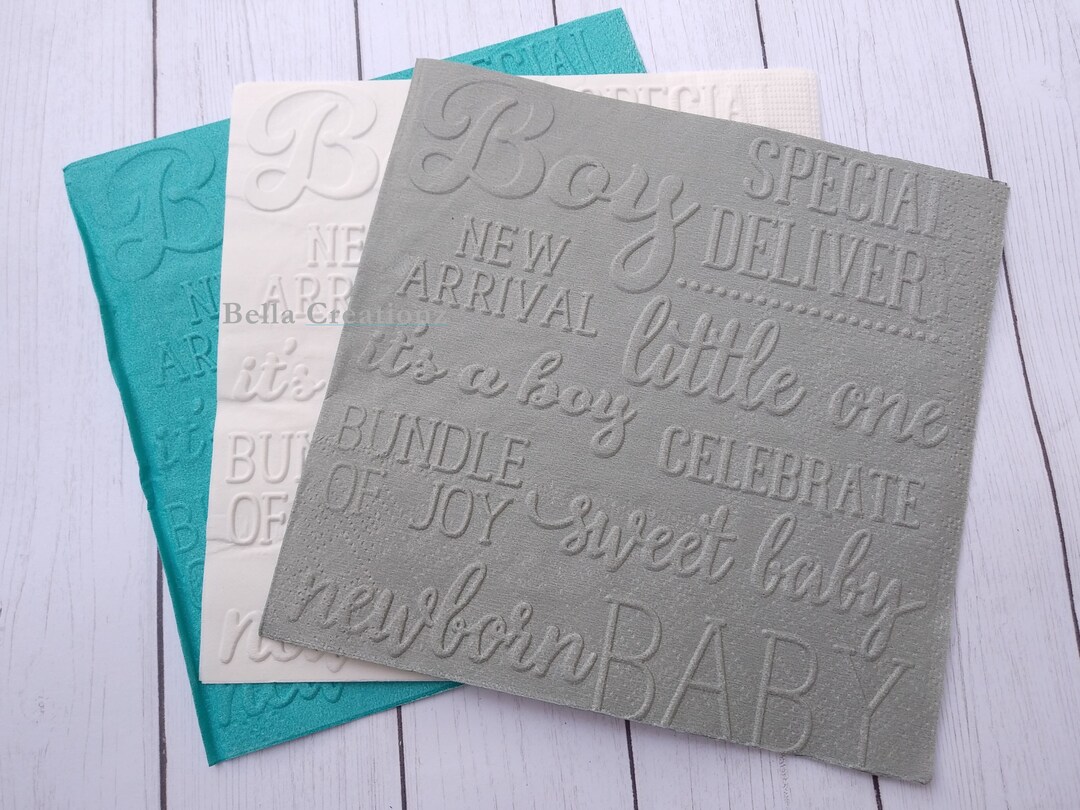 Baby Boy Shower Napkins ~ Hand Embossed Paper Napkin ~ Boy Shower ...