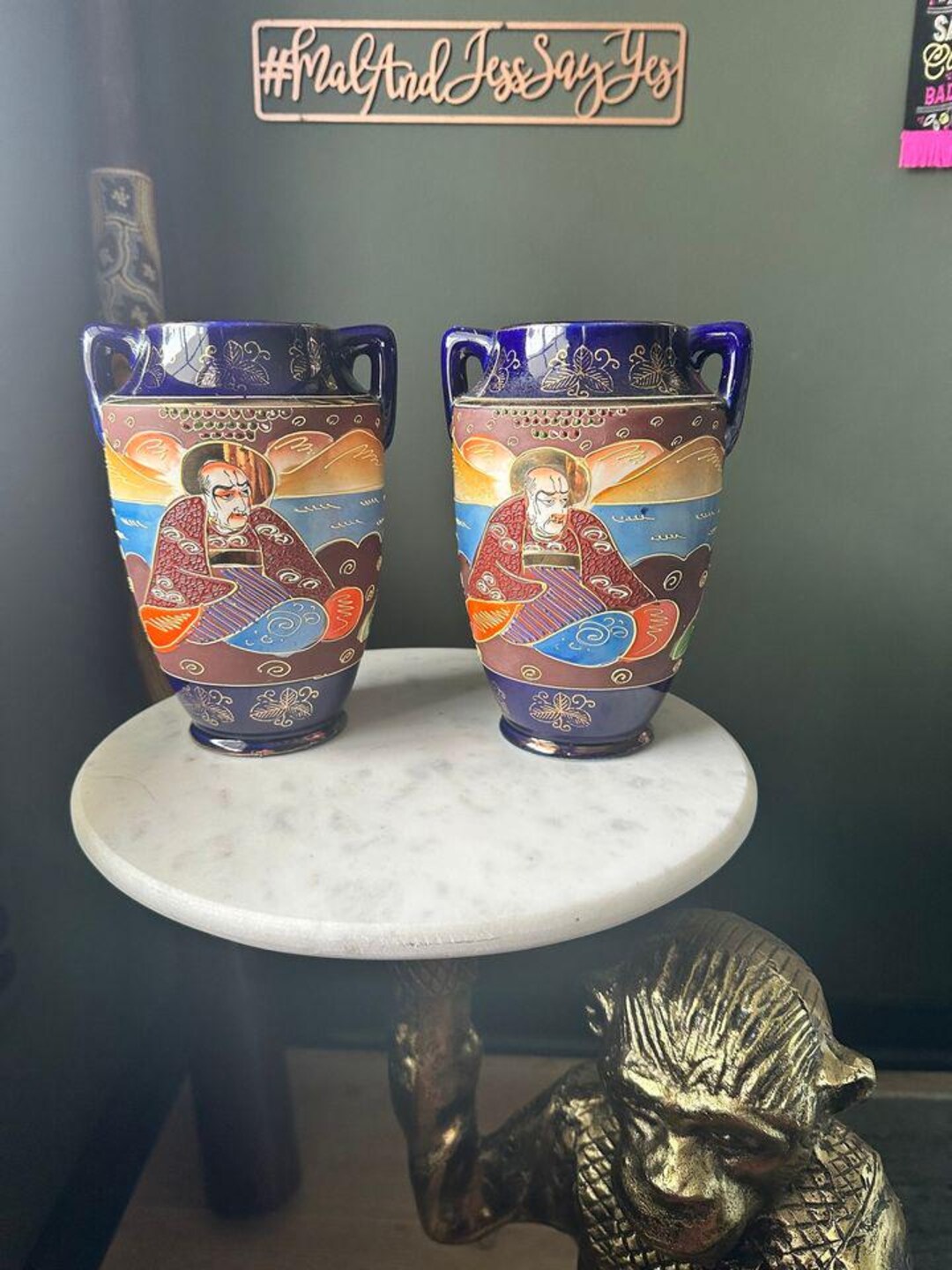 Exquisite Vintage Japanese Satsuma Moriage Vases - Cobalt Blue - Etsy