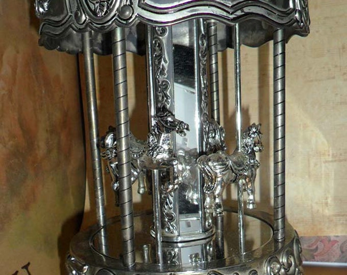 Vintage Wallace Silversmiths Carousel Music Box Mirrored Large Merry Go ...