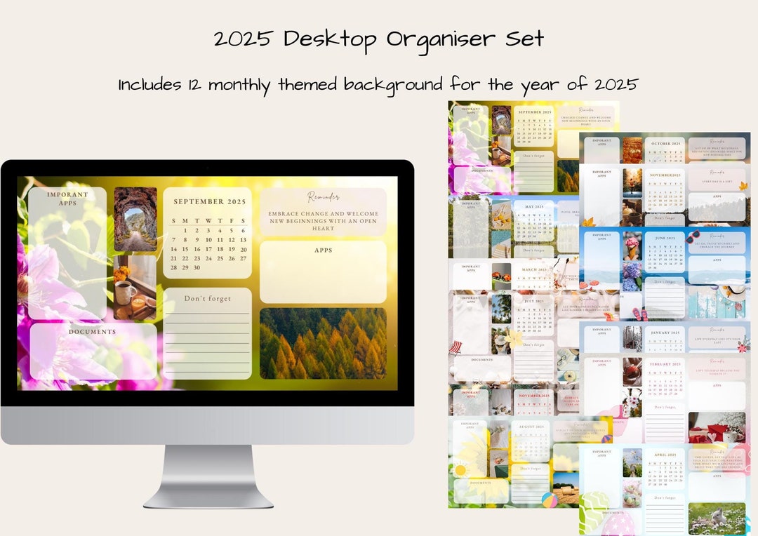 2025 Themed Digital Desktop Background Organizer Set 12 Piece ...