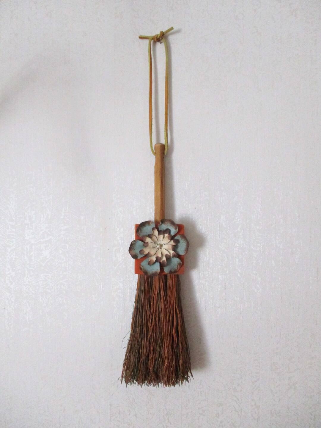 Vintage Handmade Broom Accent Wall Hanging Dyed Straw and Painted ...