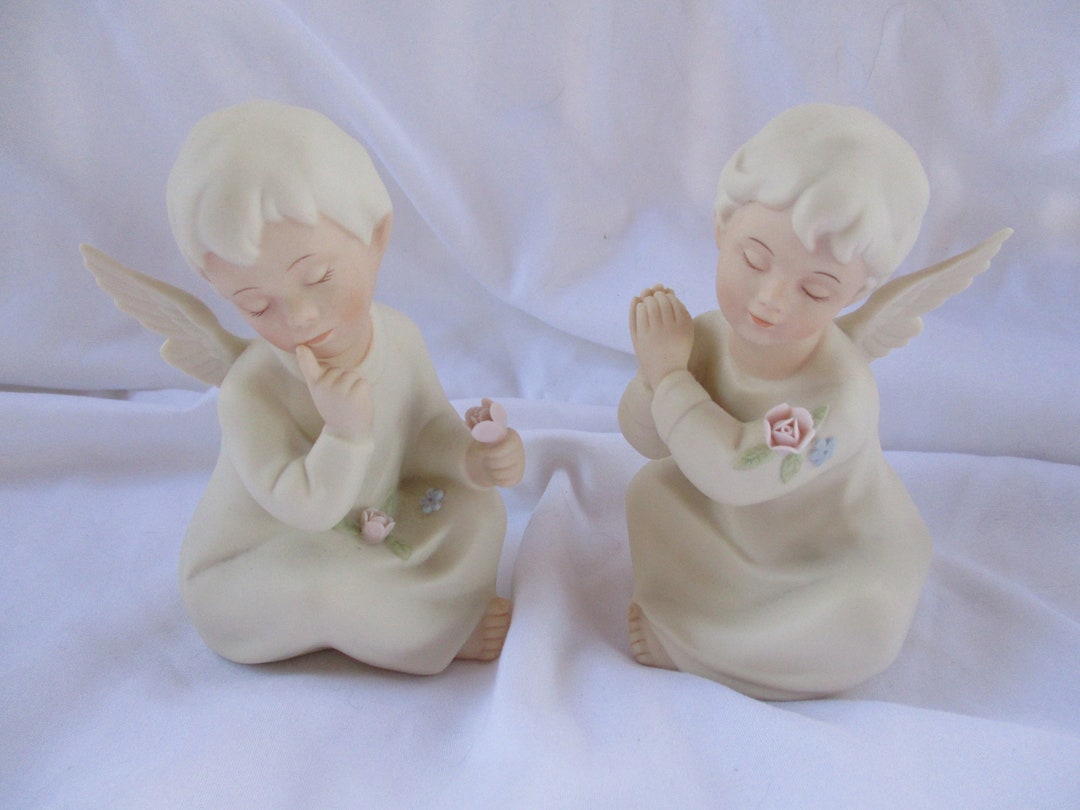 Vintage Homco 1991 Porcelain Angel Set Boy/girl Signed Mizumo Etched ...