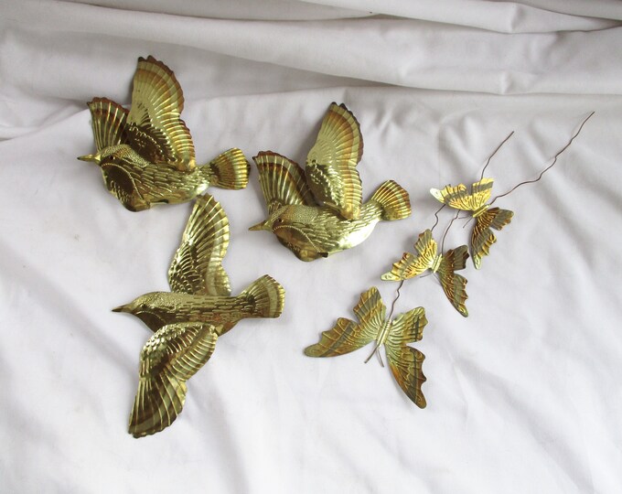 Vintage Brass Tin Dimensional Birds / Butterflies Wall Hanging Accents ...
