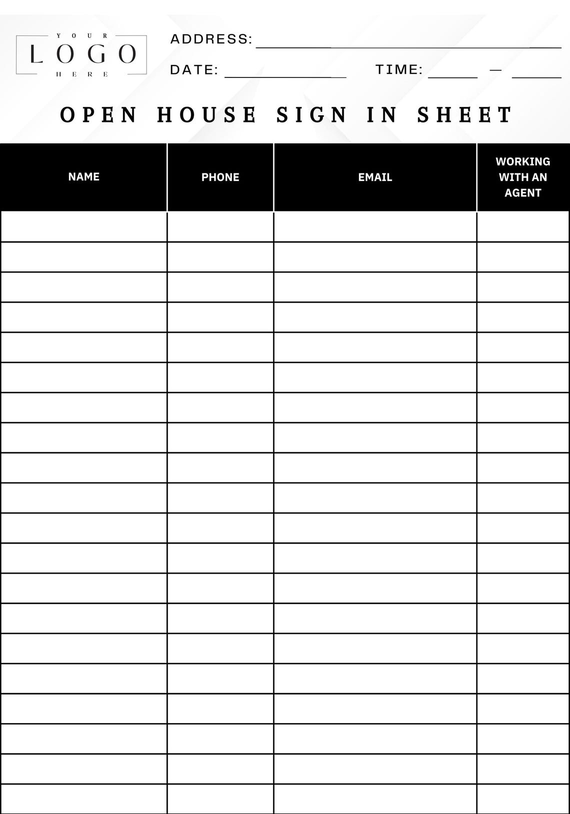 Printable Open House Sign-in Sheet | Real Estate Digital Download - Etsy