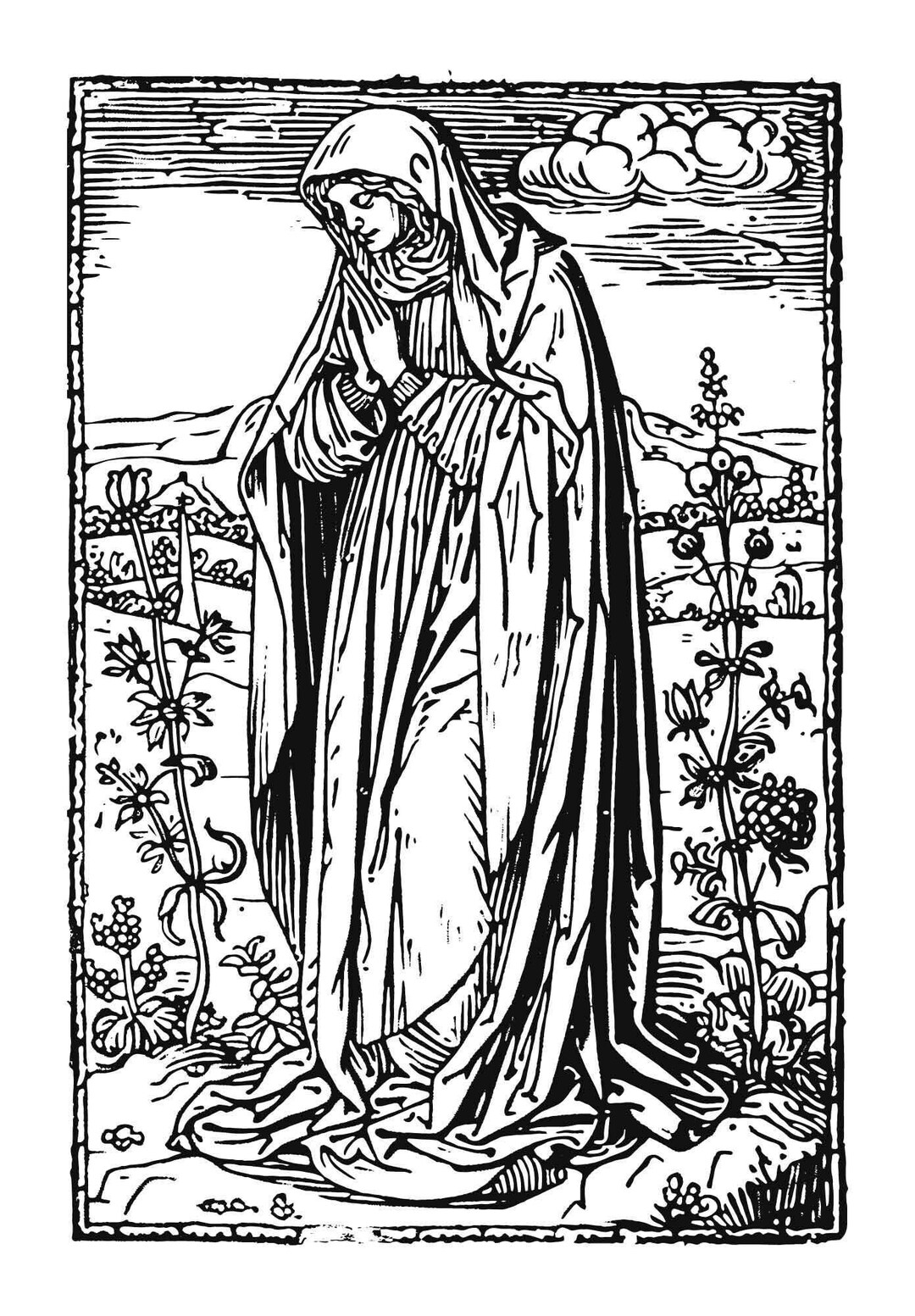 Medieval Woodcut Illustration of a Nun. Vintage Grunge Vector Design ...