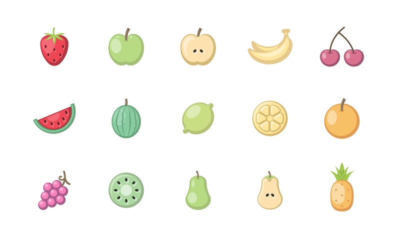 Set of Fruit Icons. Food Symbol Vector Design Elements. Digital EPS ...