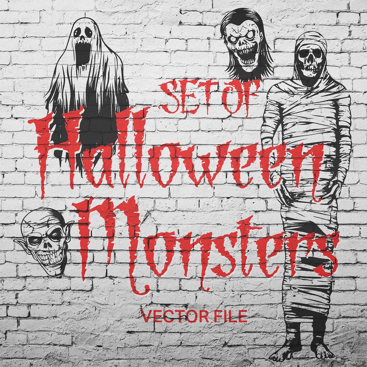 Set of Halloween Monster Character Portrait Icons and Symbols. Horror ...