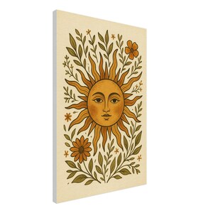 Boho Sun Face Wall Art Print – Vintage Celestial Canvas With Flowers ...