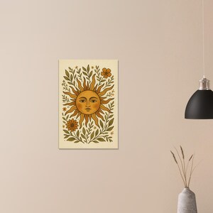 Boho Sun Face Wall Art Print – Vintage Celestial Canvas With Flowers ...