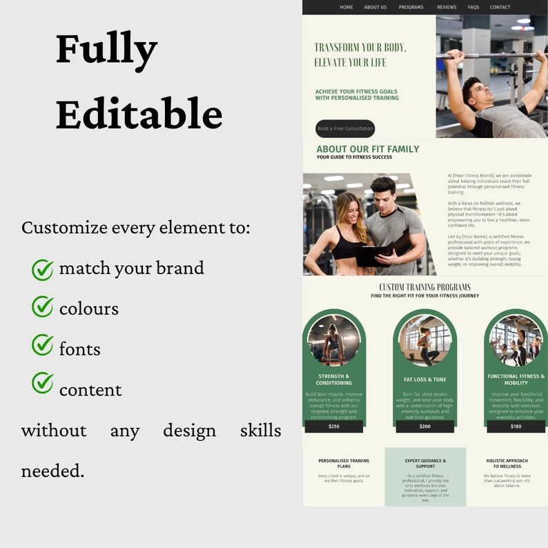 Fitness Trainer Canva Landing Page Template Customisable Website Design ...