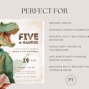 Five A-saurus Birthday Invitation, Editable Canva Template, Dinosaur ...