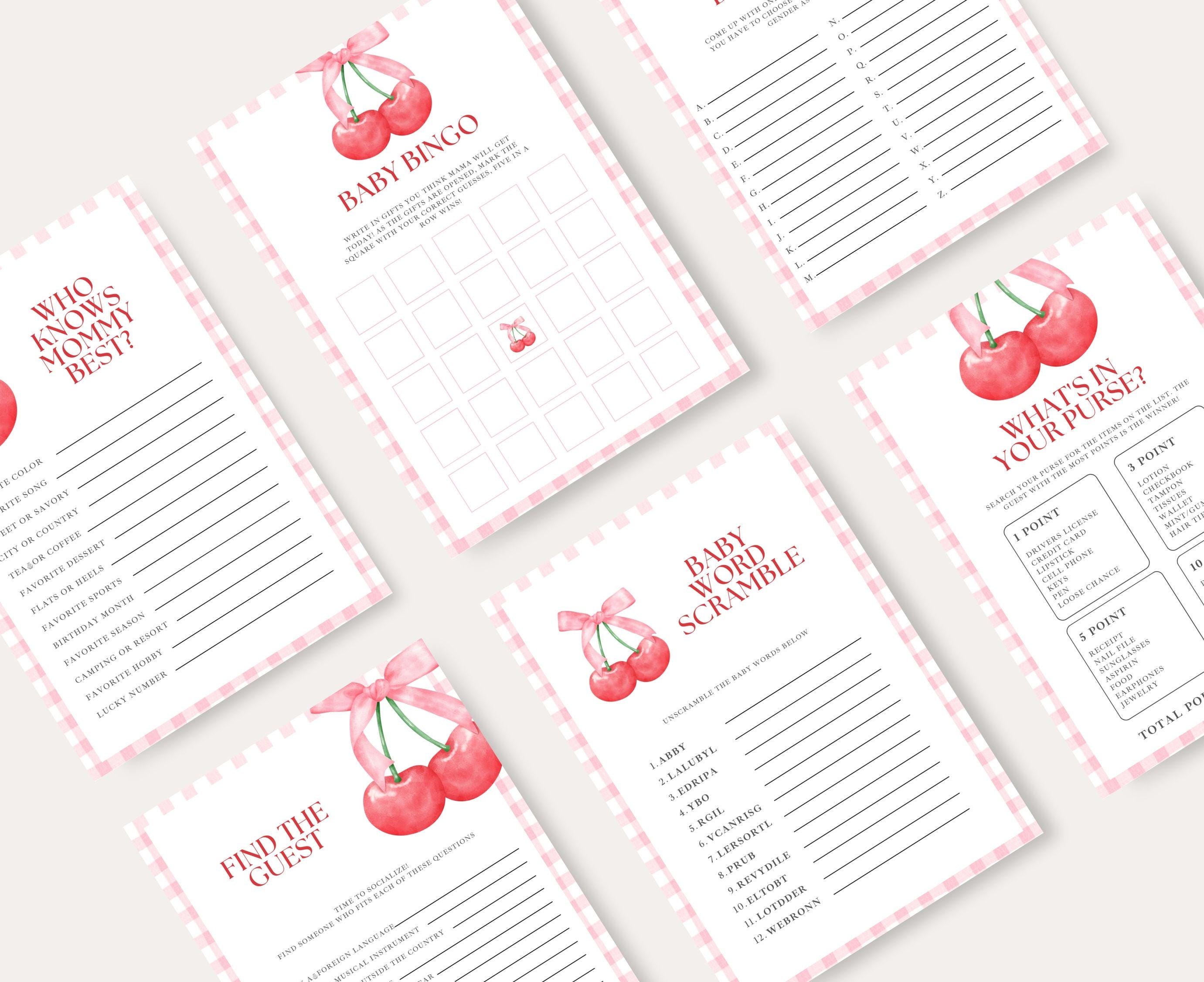 20 Editable Cherry on Top Baby Shower Games Bundle, Cherry Baby Shower ...