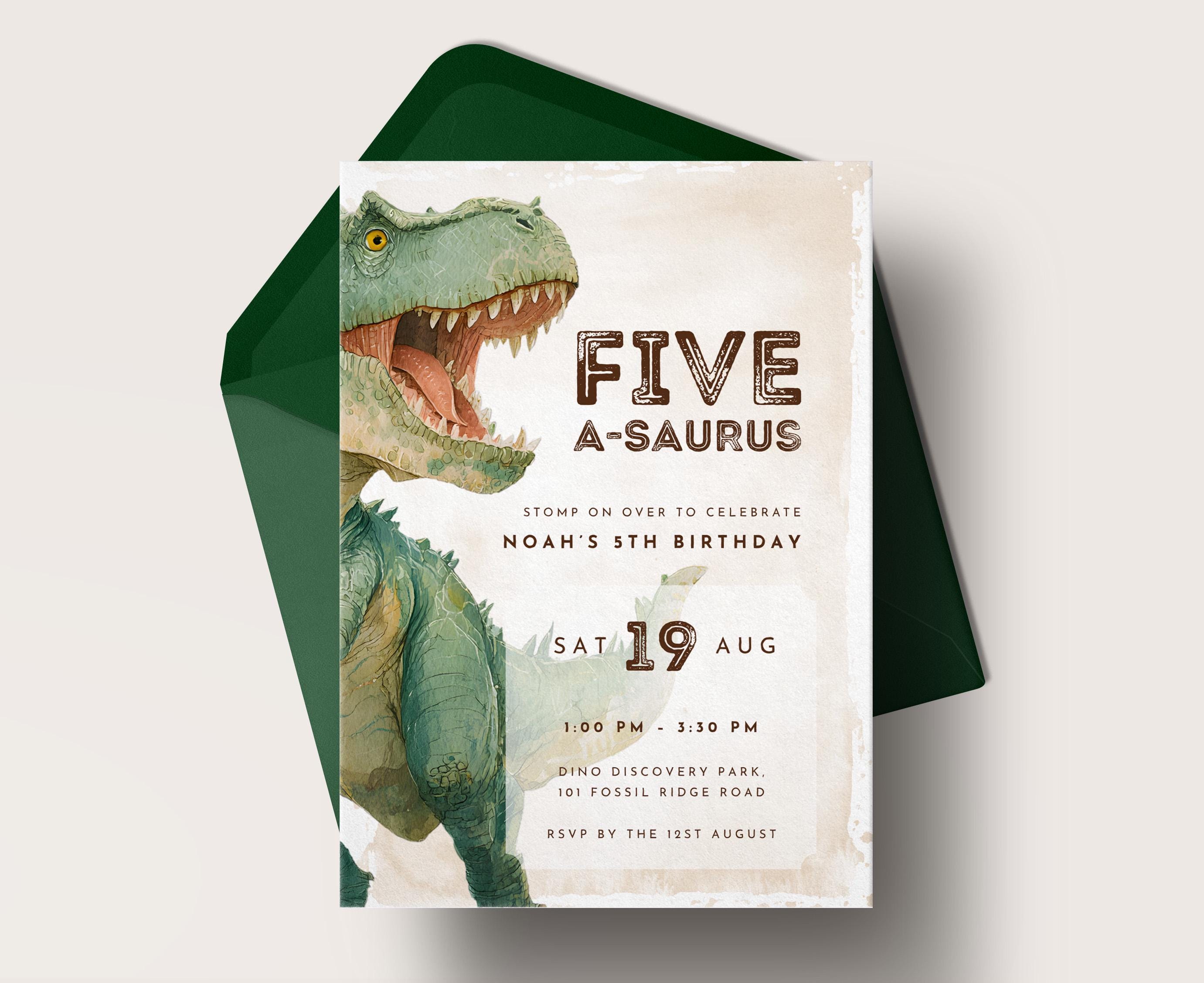 Five A-saurus Birthday Invitation, Editable Canva Template, Dinosaur ...