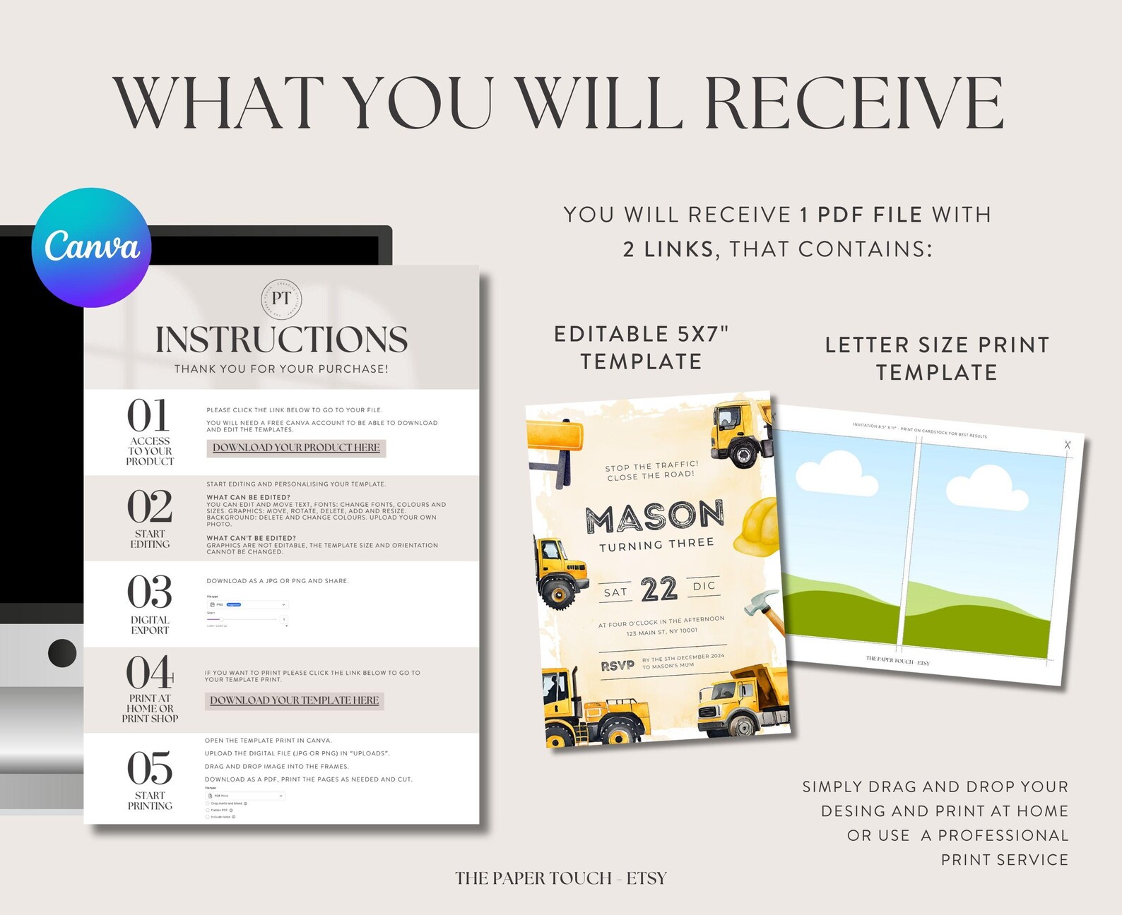 Construction 3rd Birthday Invitation, Construction Invite, Party ...