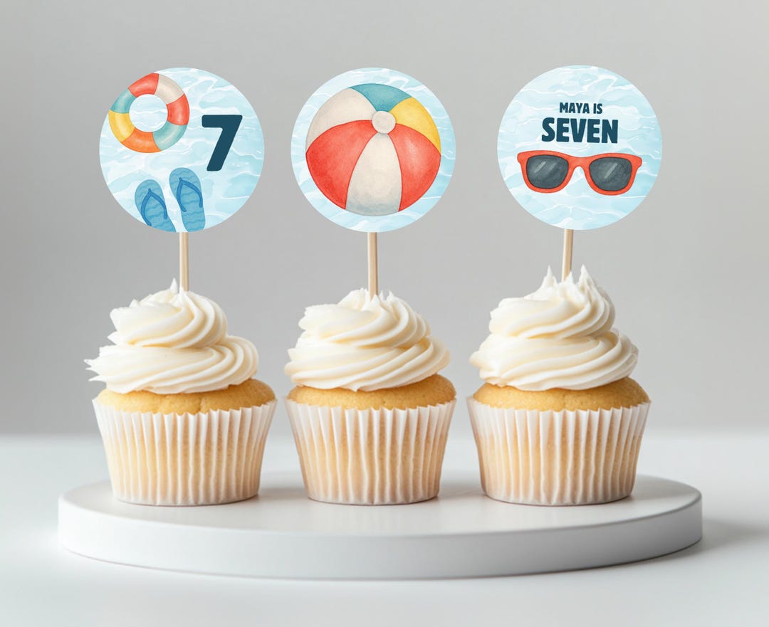 Pool Party Birthday Cupcake Toppers, Pool Party Invite, Pool Party ...