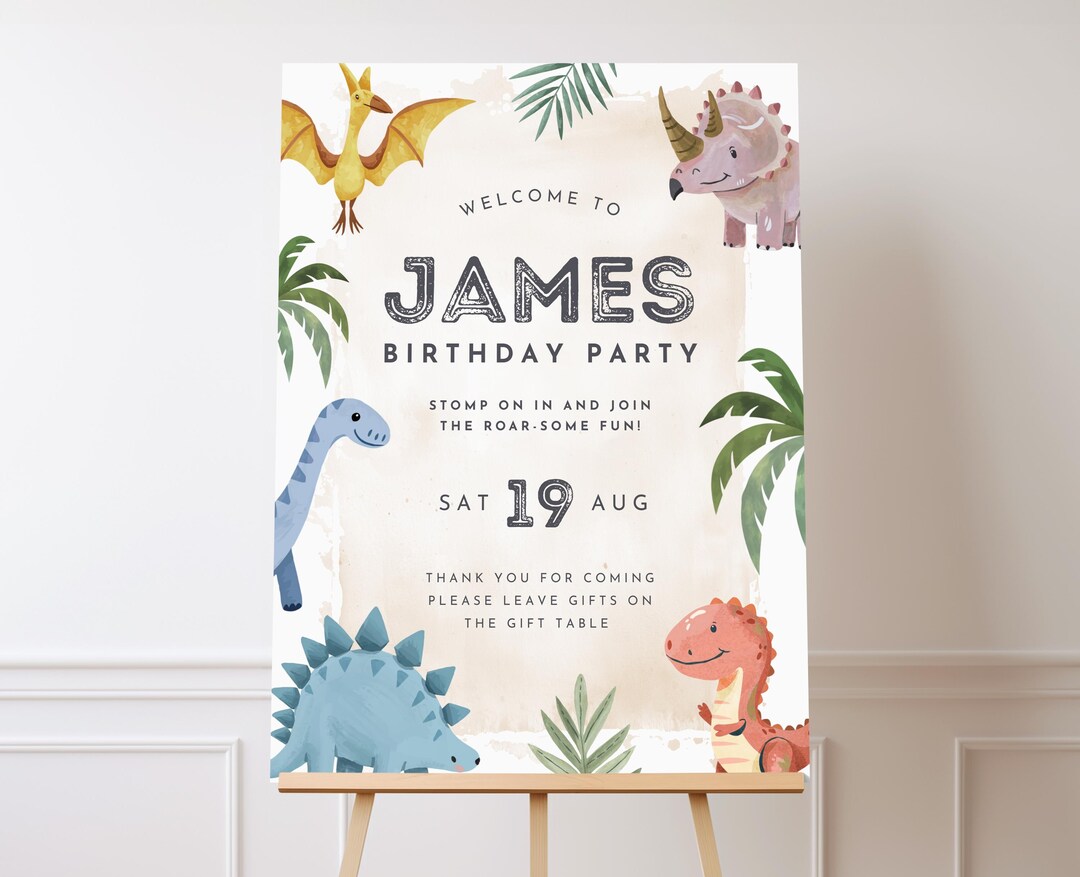 Dinosaur Birthday Welcome Sign, Welcome Poster, Welcome Sign Template ...