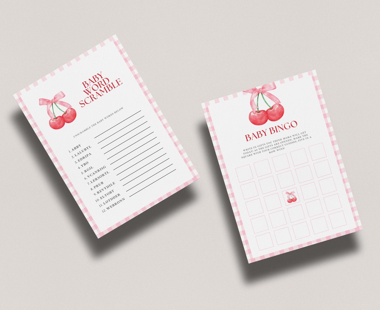 20 Editable Cherry on Top Baby Shower Games Bundle, Cherry Baby Shower ...