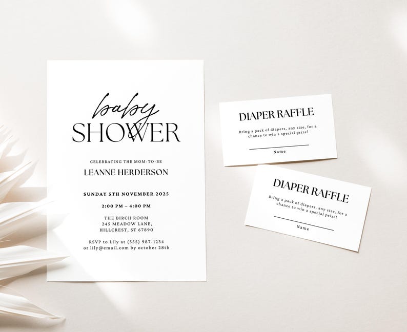 Minimalist Diaper Raffle Card, Editable Canva Template, Neutral Baby ...
