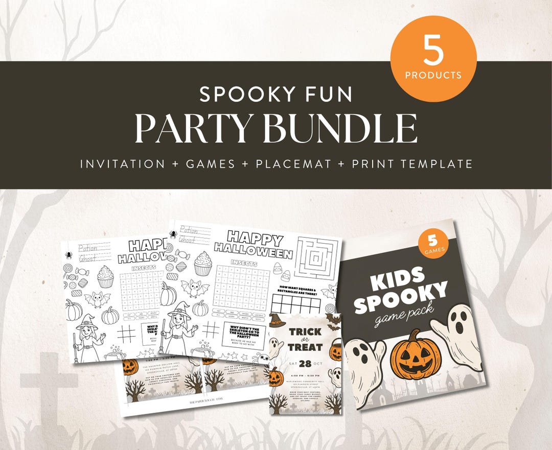 Spooky Halloween Party Bundle for Kids, Editable Canva Templates ...