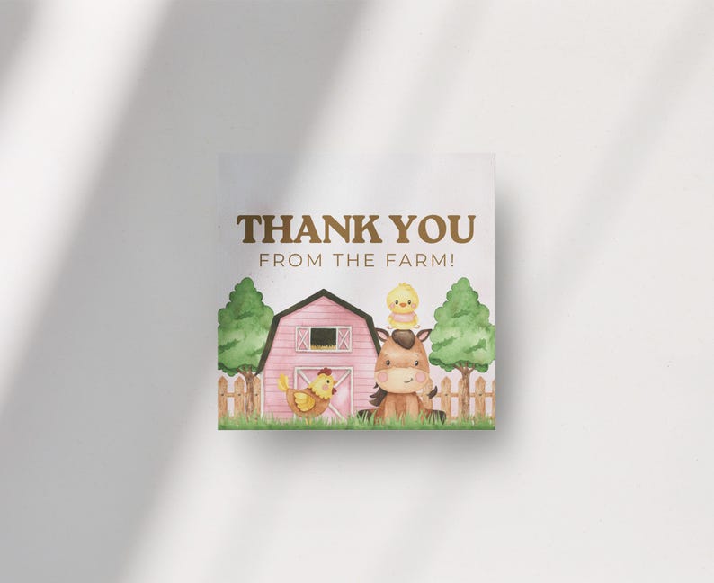 Pink Farm Thank You Tags, Editable Canva Template, Barnyard Girl Party ...