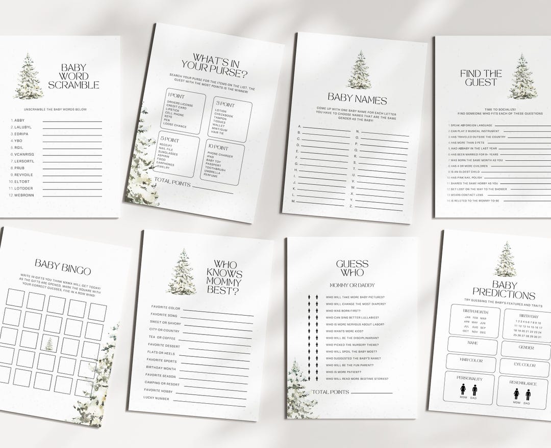 20 Editable Christmas Baby Shower Games Bundle, Christmas Baby Shower ...