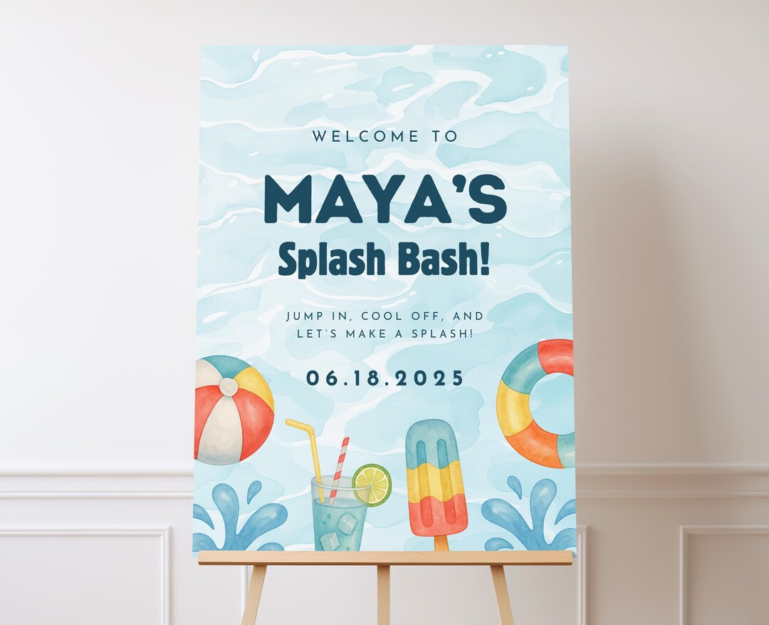 Pool Party Birthday Welcome Sign, Welcome Poster, Welcome Sign Template ...