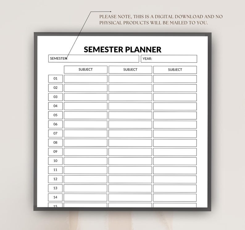 Semester Planner Template for Students to Organize Study Schedule ...