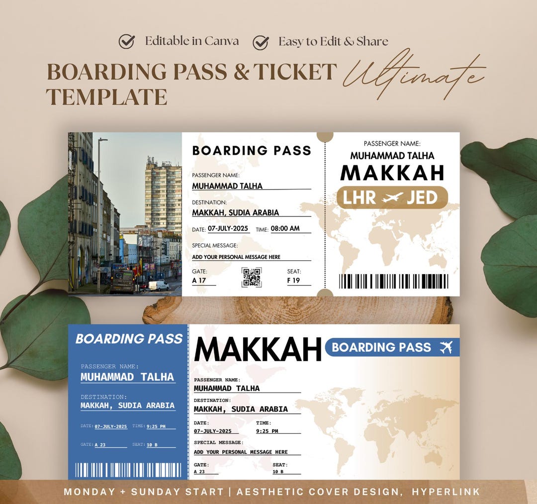 Hajj Boarding Pass Template, Printable Pilgrimage Travel Ticket ...