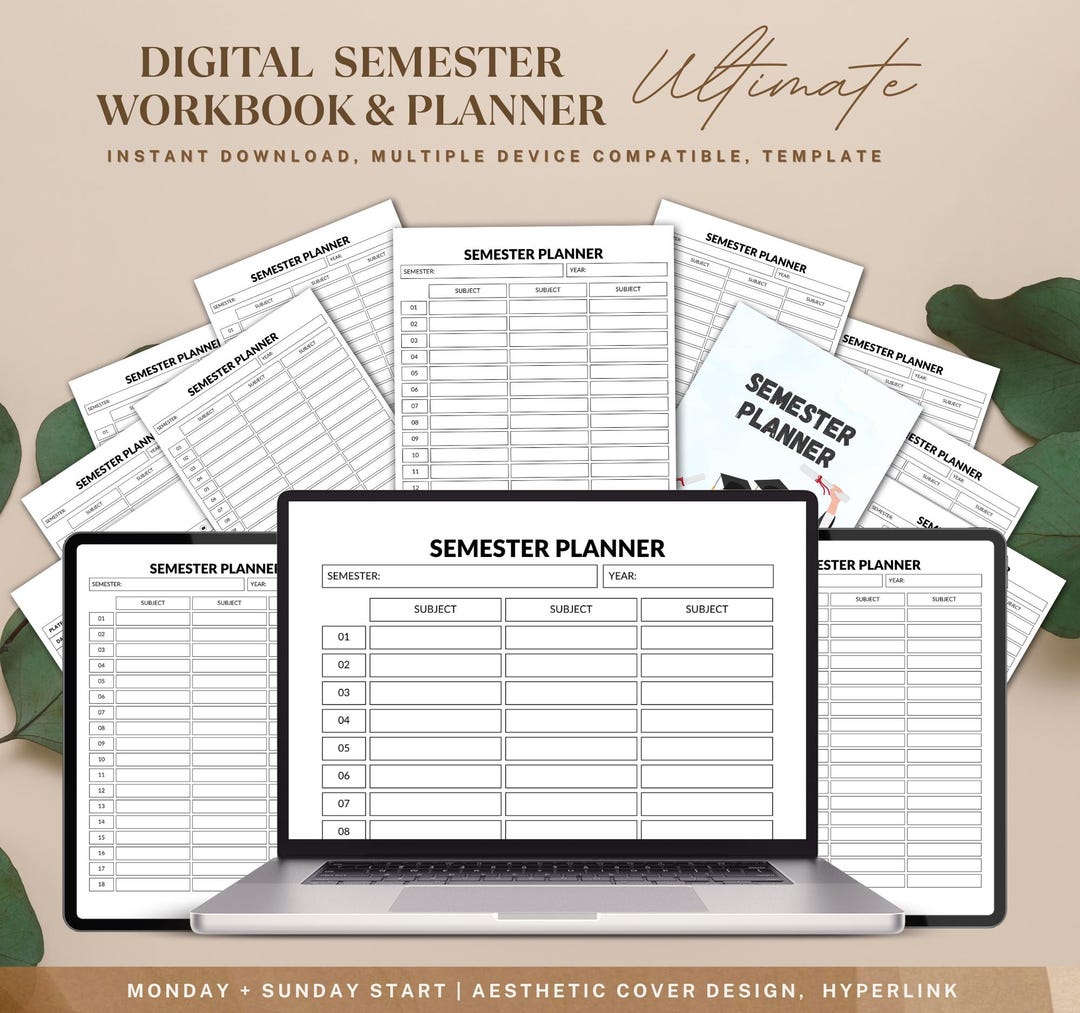 Semester Planner Template for Students to Organize Study Schedule ...