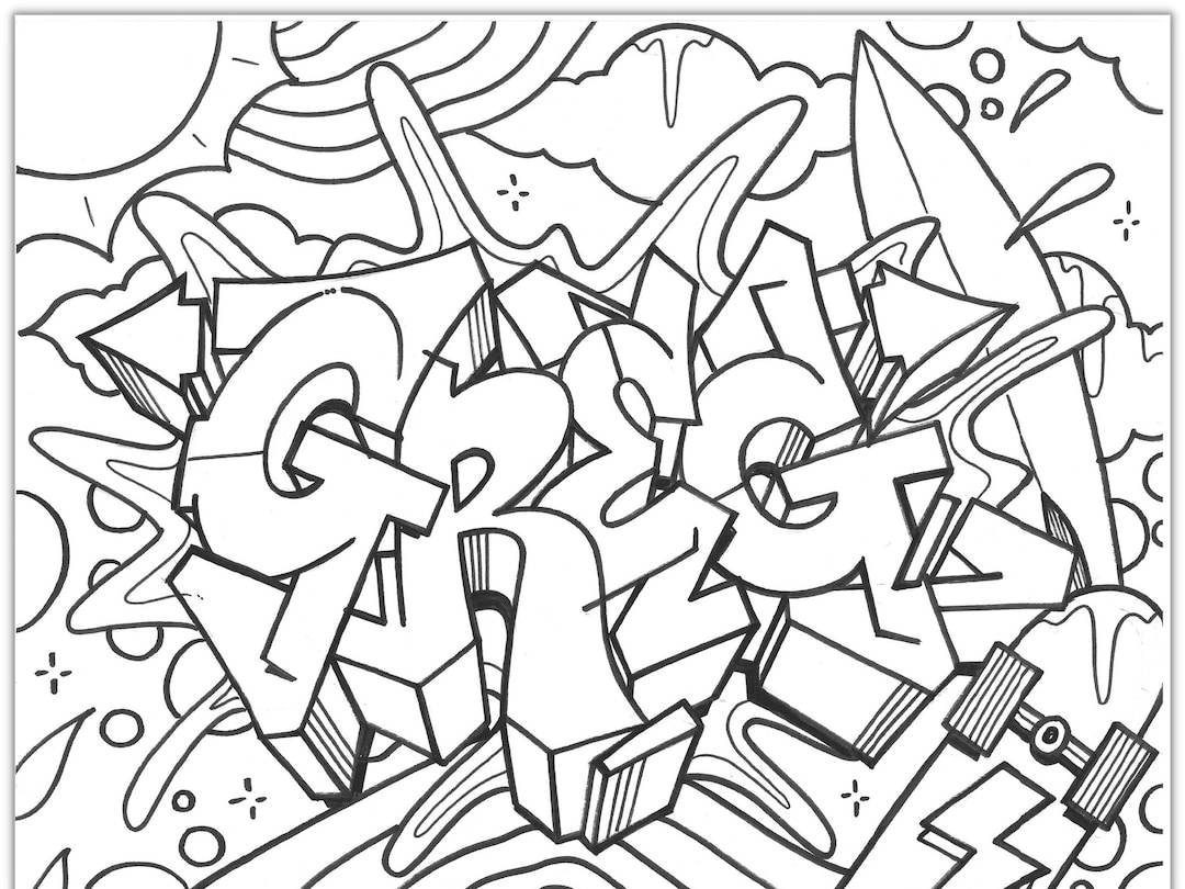 DOWNLOADABLE - Personalized Graffiti Coloring Page XL Size Vectorized ...