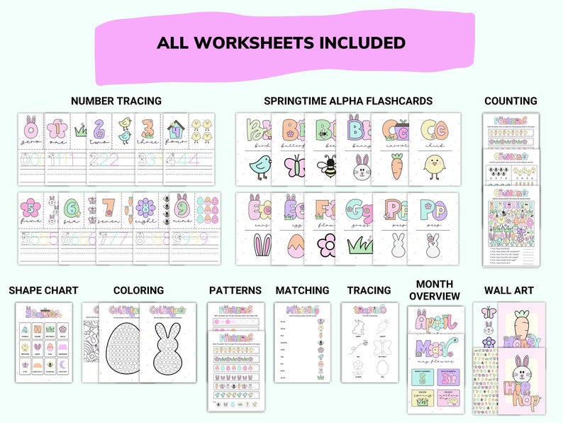 Spring + Easter Kid Worksheets (49 Files) / Downloadable File / Digital ...