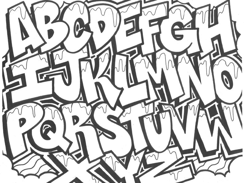 DOWNLOADABLE Graffiti Alphabet Coloring Page - Etsy