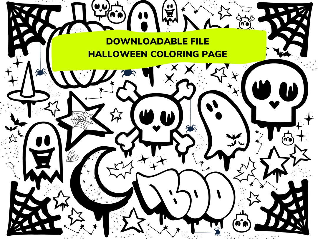 DOWNLOADABLE - Halloween Graffiti Coloring Page - Etsy