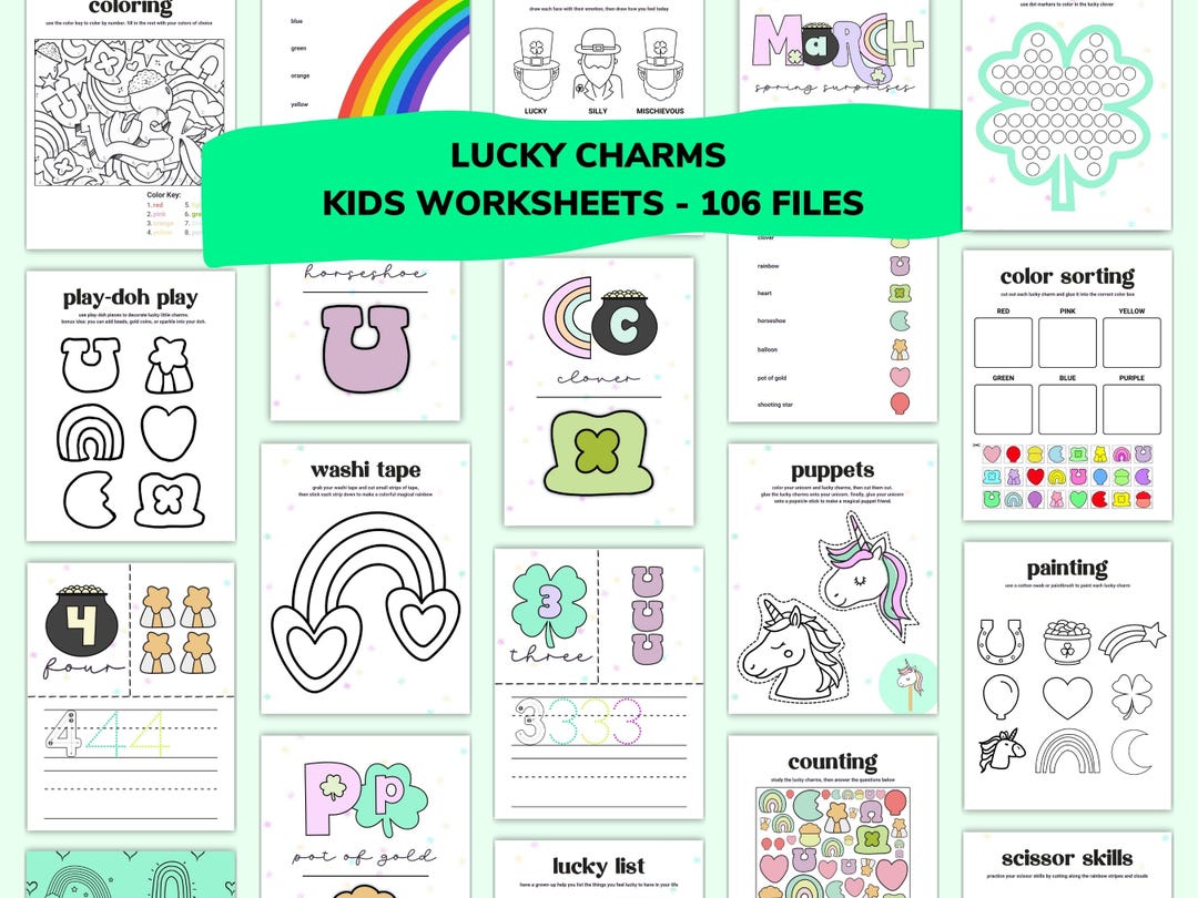 Paddy's Lucky Charms Kid Worksheets (106 Files) / Downloadable File ...
